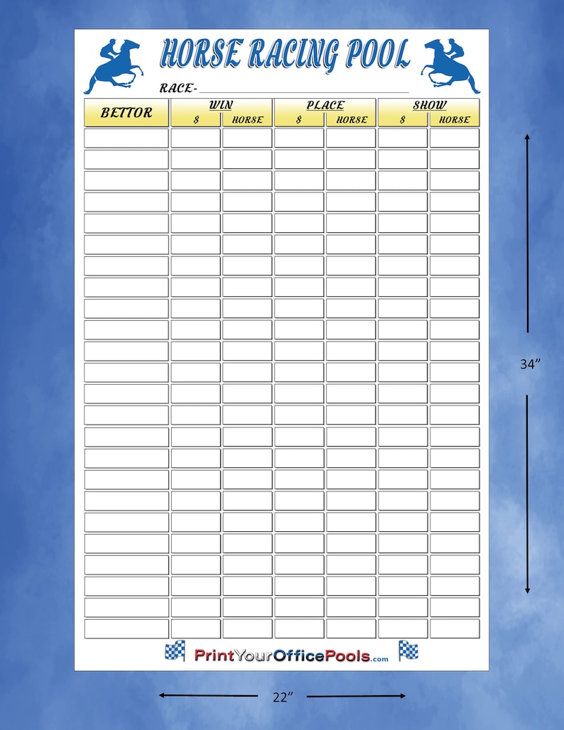 22 X 34 Erasable Chart - Win Place Show Horse Betting Pool for Kentucky ...