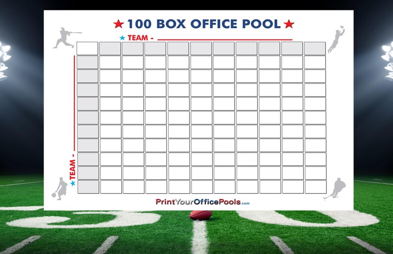 Reusable 100 Super Bowl Squares Box Block Pool Poster 22 X 34 - Must ...