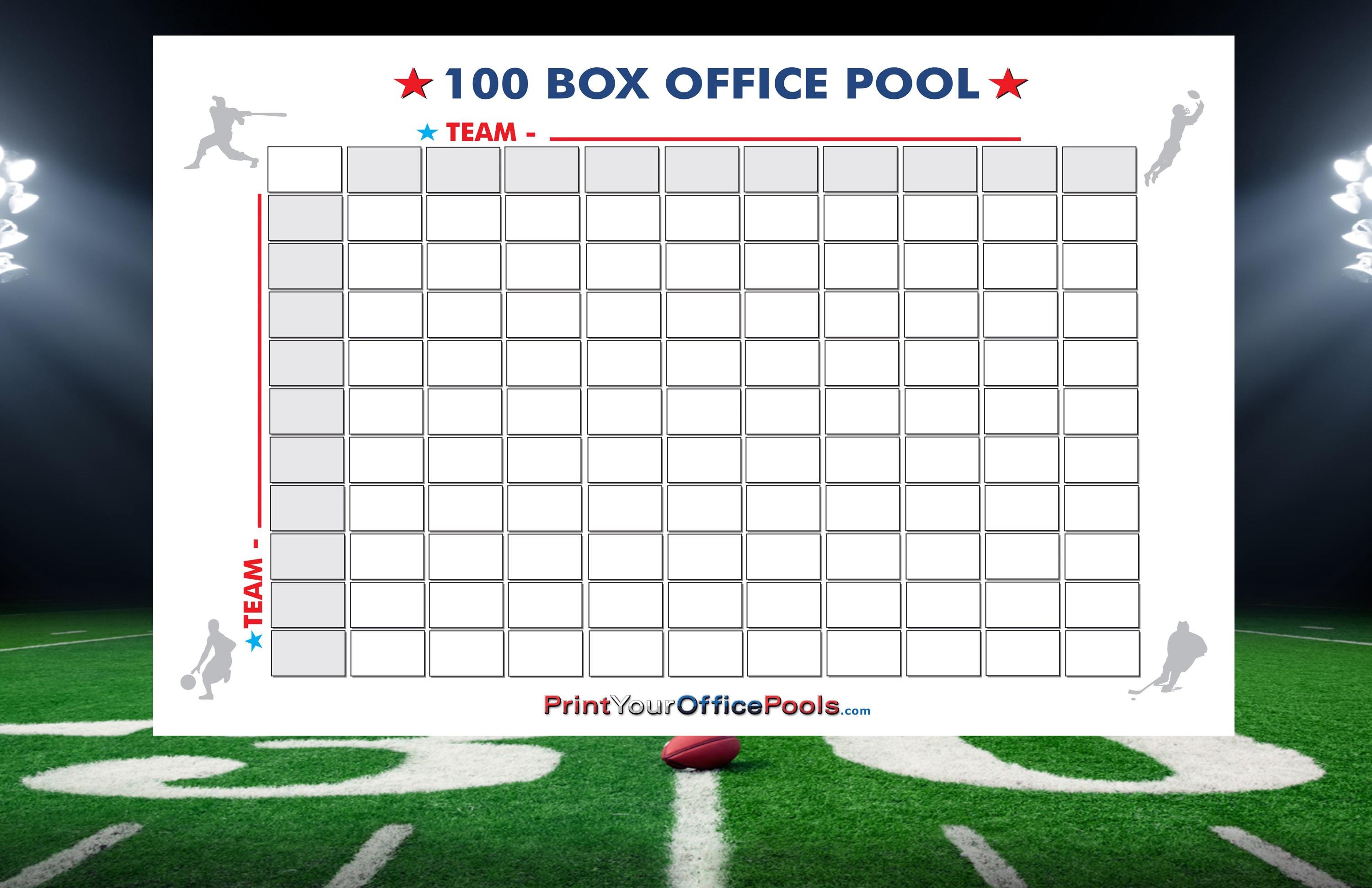 Reusable 100 Super Bowl Squares Box Block Pool Poster 22 X 34 - Must ...