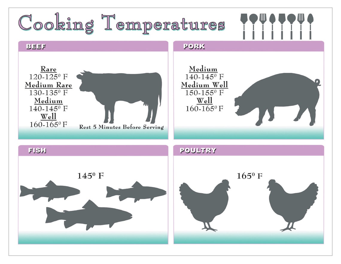 Kitchen Measurement Conversion & Meat/fish Internal Cooking Temperature ...