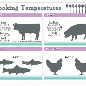 Kitchen Conversion & Meat/fish Internal Cooking Temperature Time Cheat ...