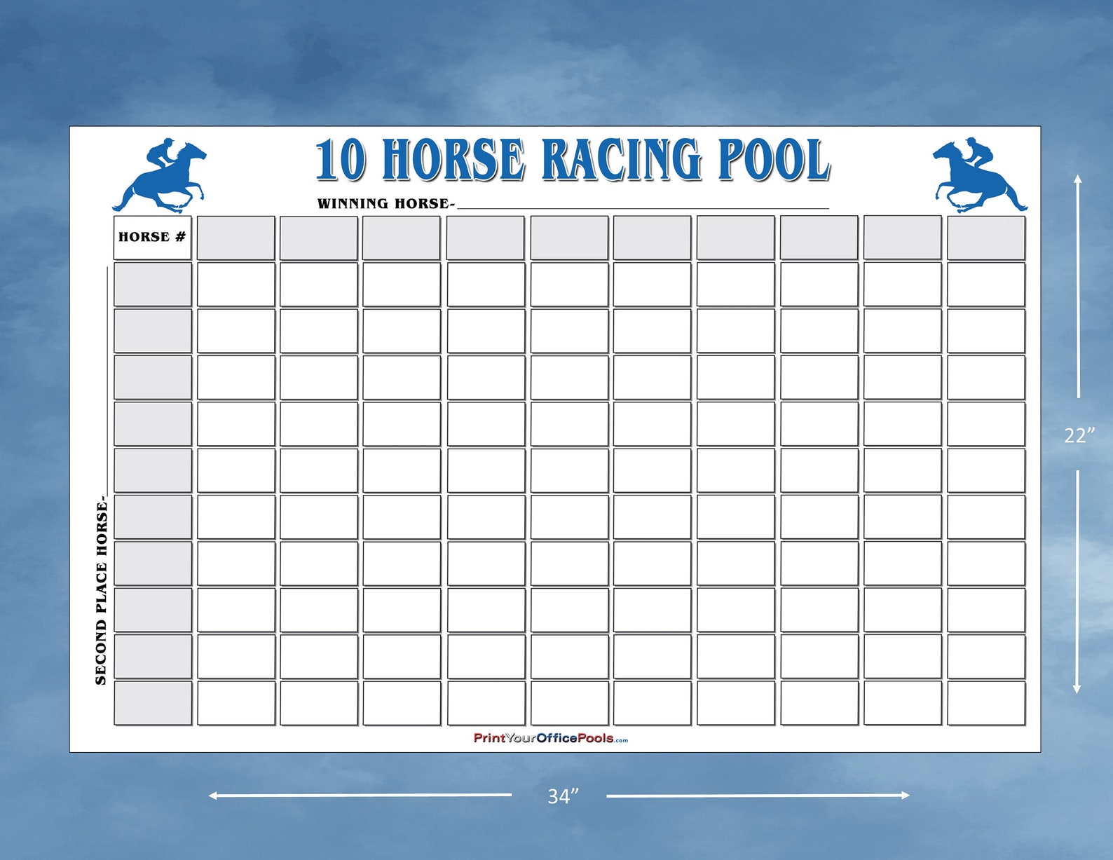 22x34 Erasable Ten Horse 100 Square Racing Betting Box Pool for ...