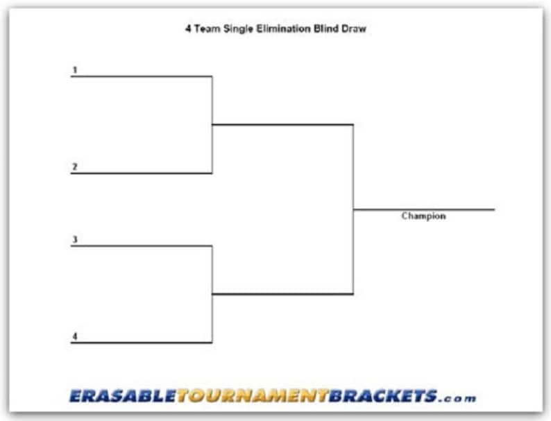 Erasable Tournament Bracket 4 Player/team Single Elimination Blind Draw Chart + Dry Erase Pen ...