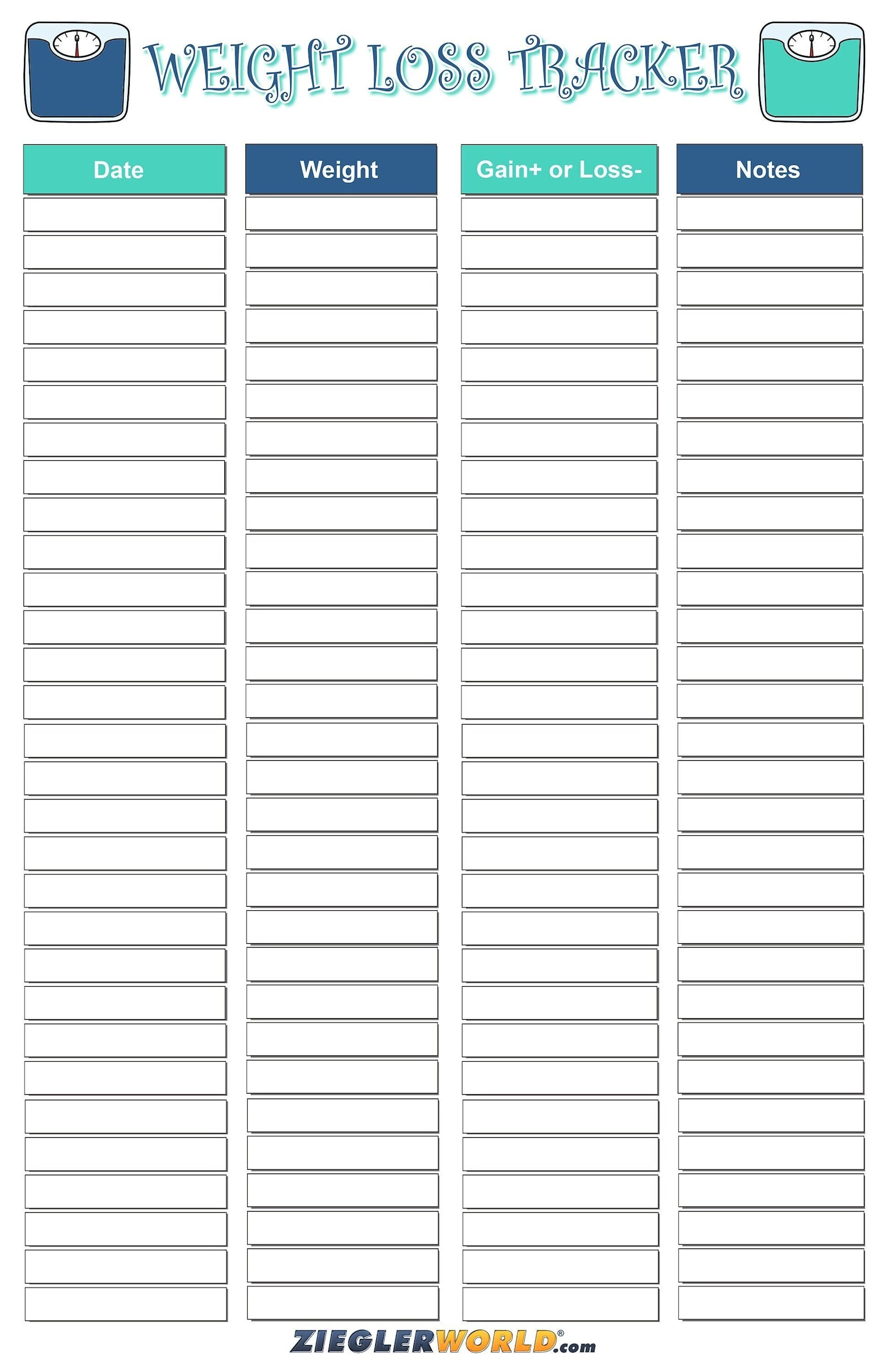 Digital Download Printable Weight Tracker Chart - Track Your Progress ...