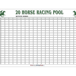 22 X 34 Erasable 20 Horse 400 Square Racing Betting Box Pool for ...