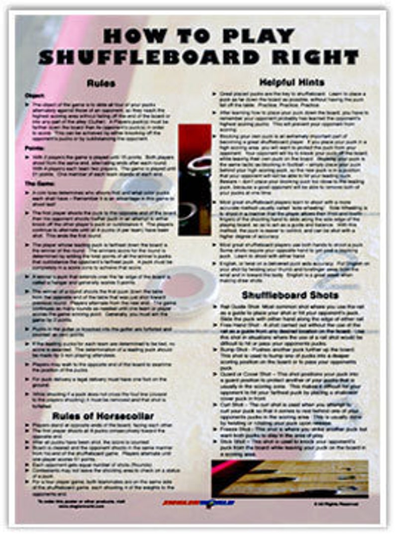 How to Play Table Shuffleboard Right Rules and Hints Poster Framed Art ...