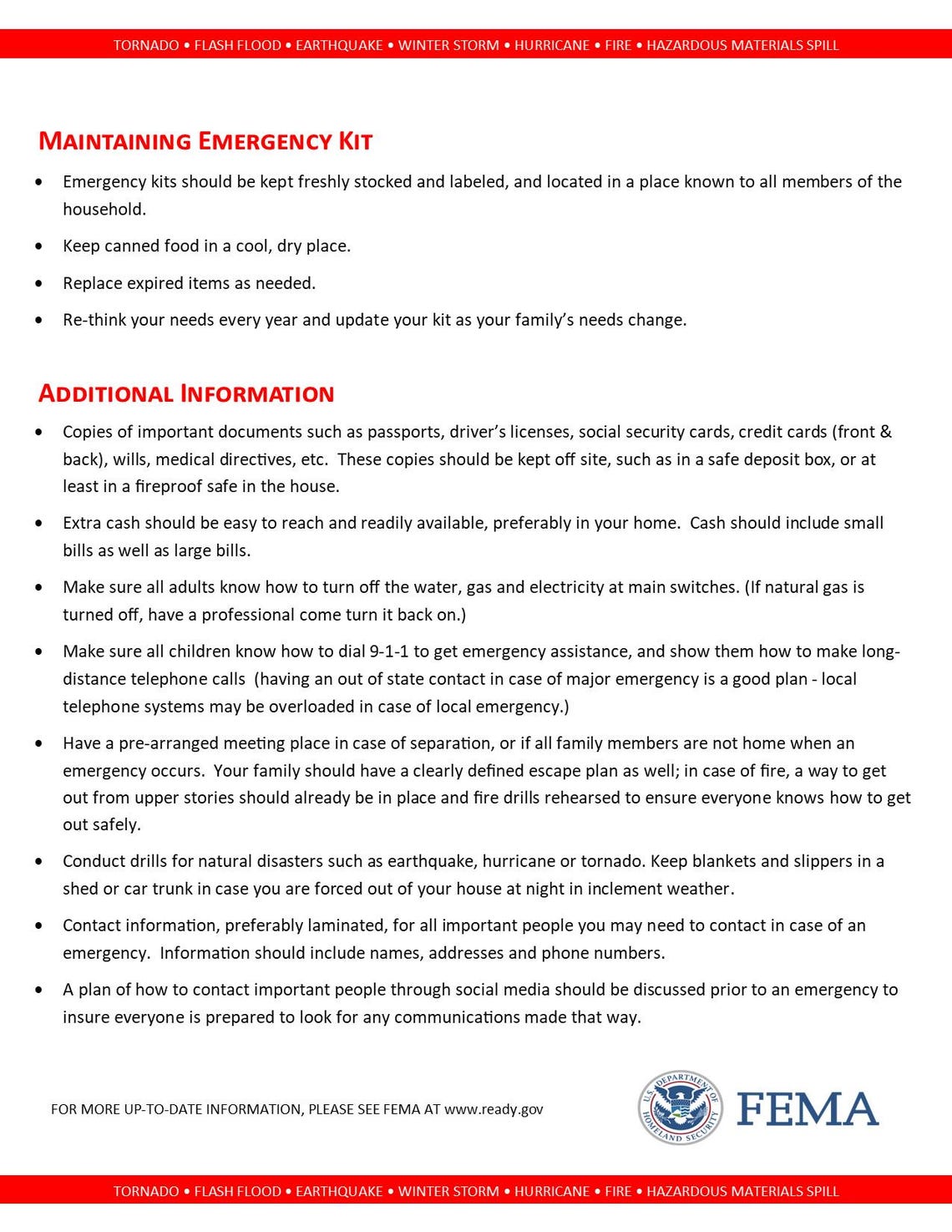 Disaster & Emergency Preparedness Laminated Double Sided Checklist ...