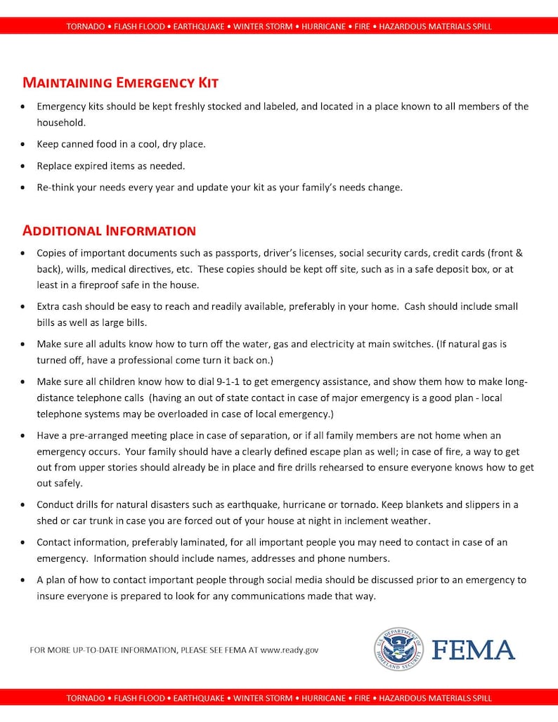 Disaster & Emergency Preparedness Laminated Double Sided Checklist ...