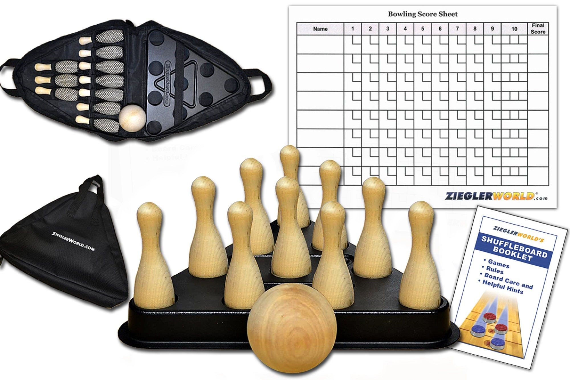 Table Shuffleboard Bowling Pinsetter, 10 Pins, Erasable Score Sheet (8. ...