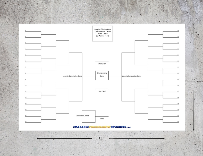22 X 34 Erasable Tournament Bracket 32 Player/team Single Elimination ...