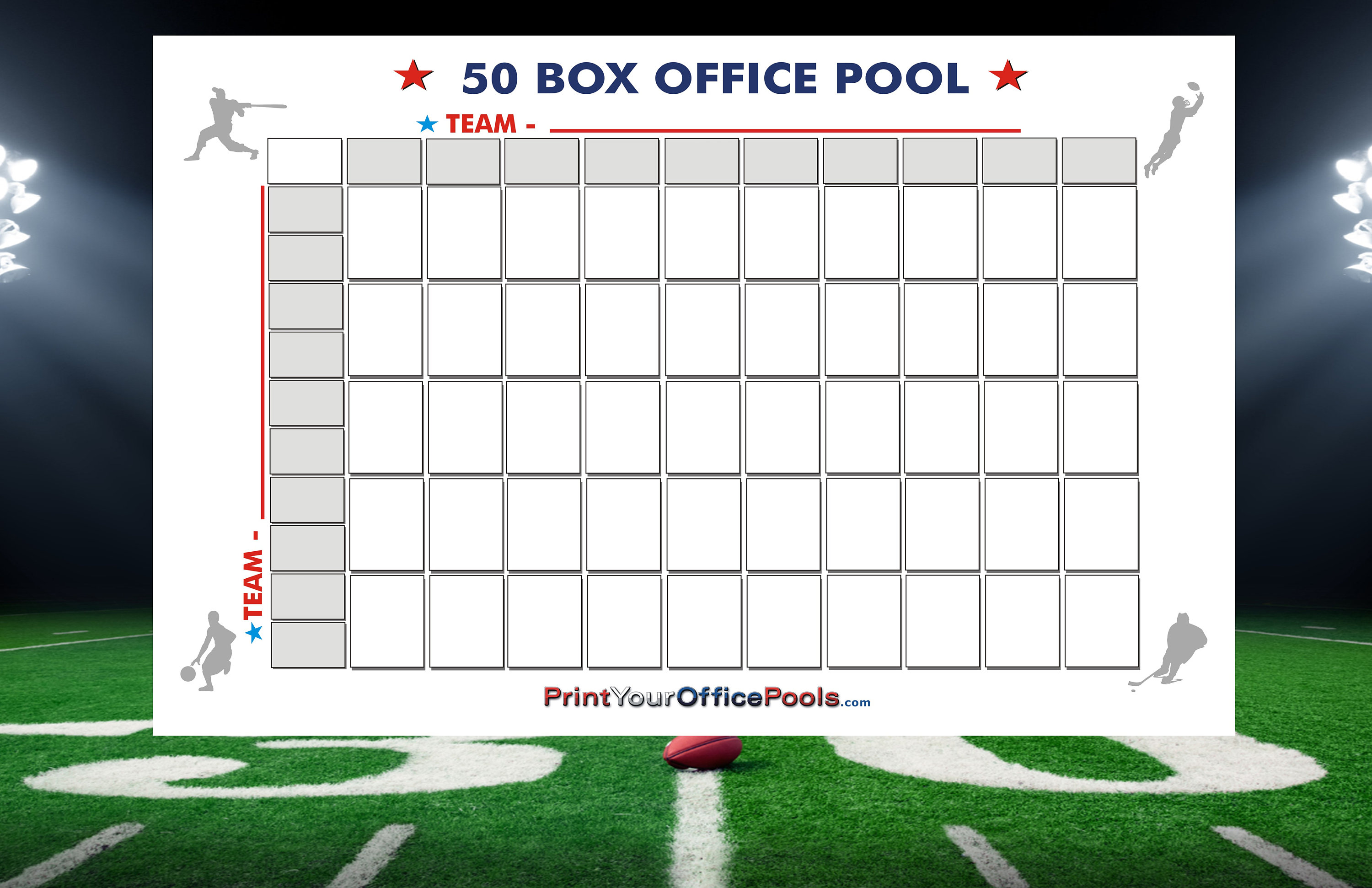 Reusable 50 Super Bowl Square Box Block Pool Poster Chart 22 X 34 ...