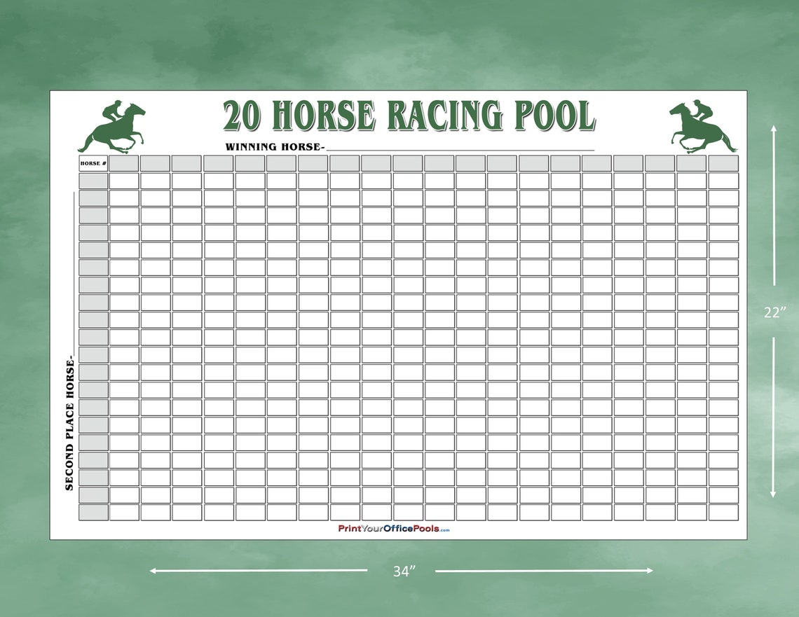 22 X 34 Erasable 20 Horse 400 Square Racing Betting Box Pool for ...