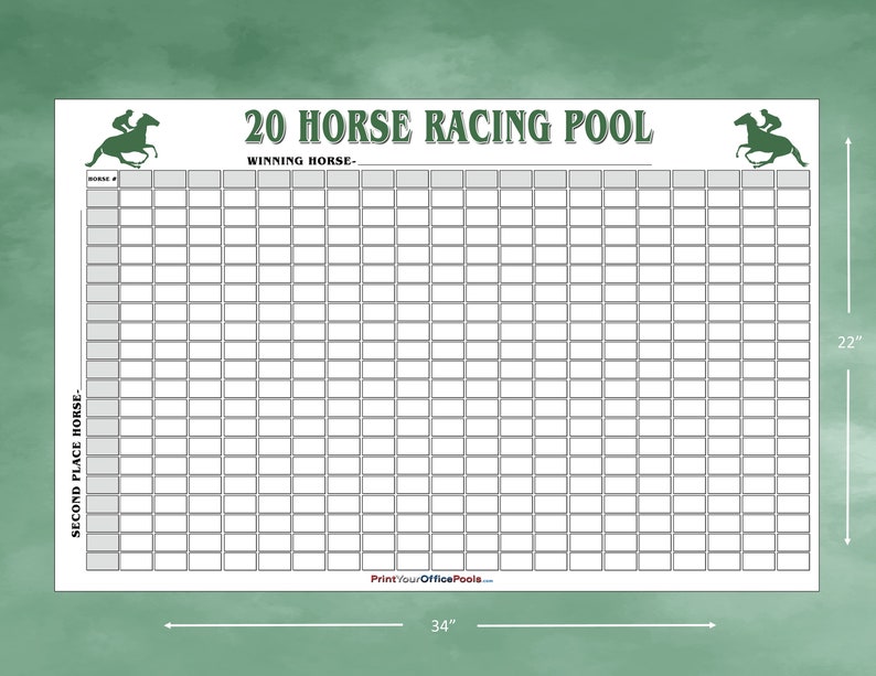 22 X 34 Erasable 20 Horse 400 Square Racing Betting Box Pool for ...
