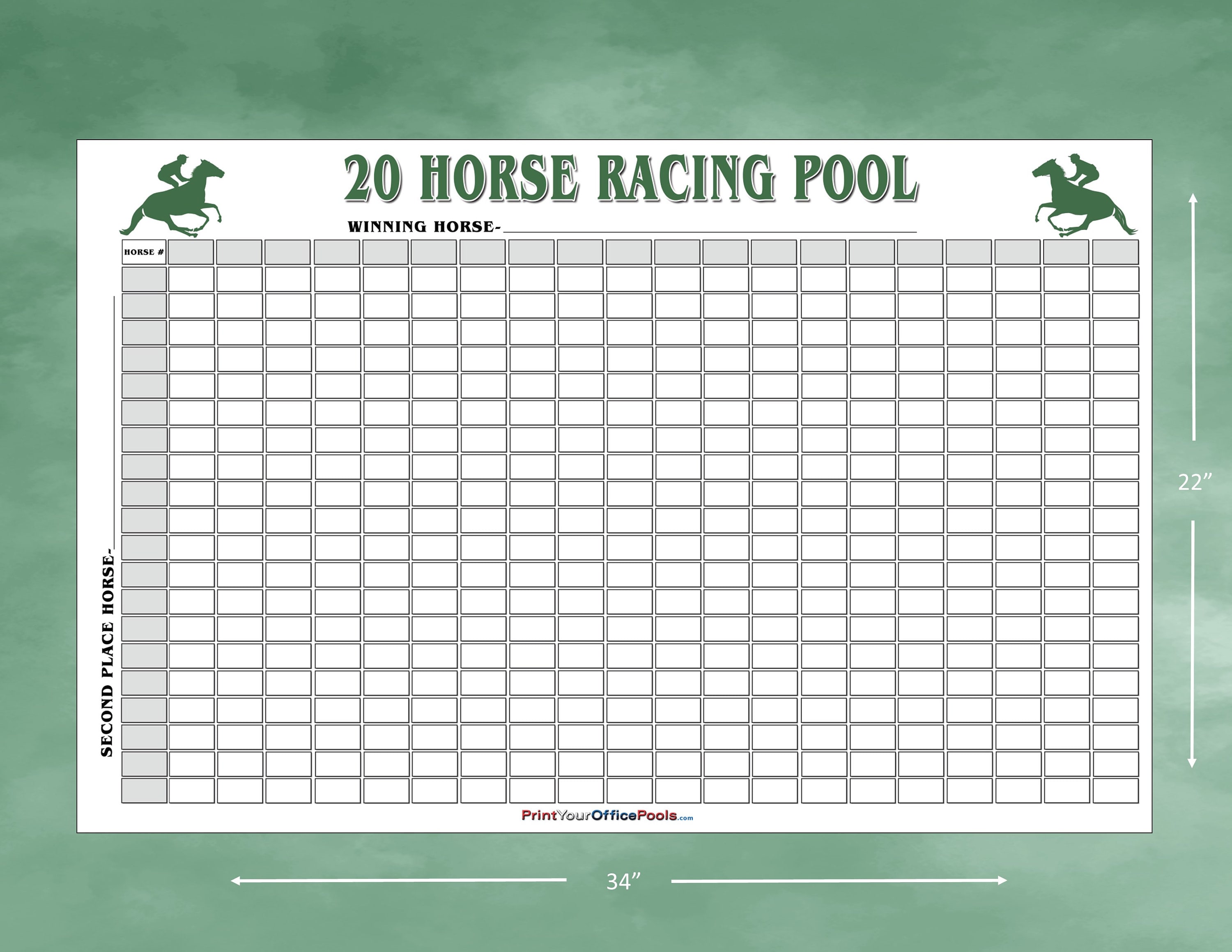 22 X 34 Erasable 20 Horse 400 Square Racing Betting Box Pool for ...