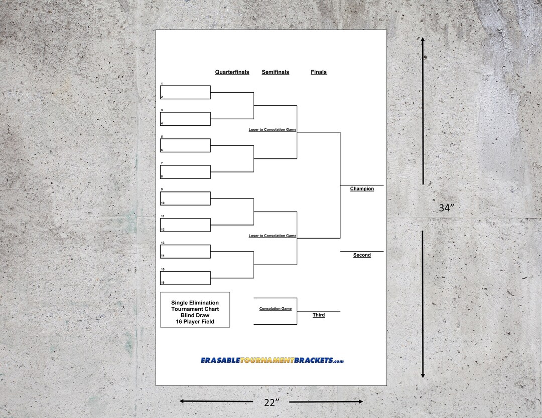 Reusable Tournament Bracket - Single Elimination Blind Draw 16 Team ...