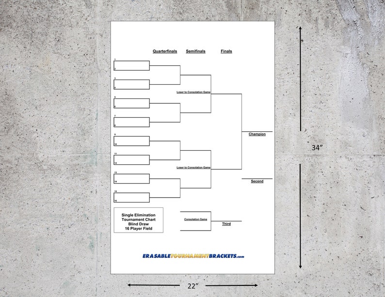 Reusable Tournament Bracket - Single Elimination Blind Draw 16 Team ...