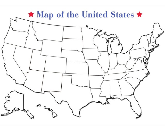 Blank 50 United States Outline Map Poster Laminated | Blank Wall Map ...