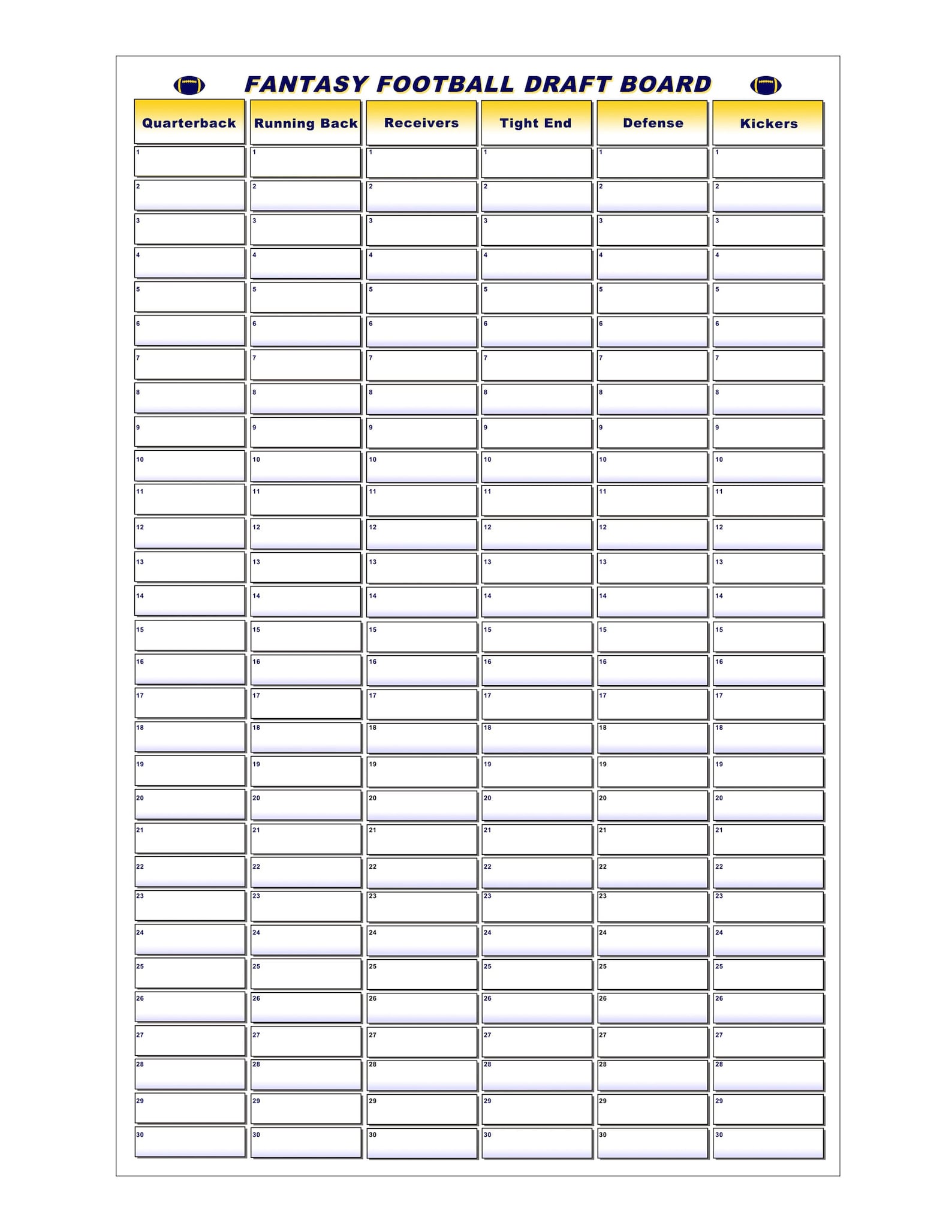 2023 FANTASY FOOTBALL PRINTABLE Draft Kit Board Instant Download twin ...