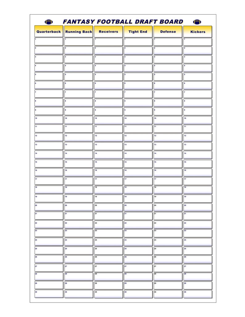 2023 FANTASY FOOTBALL PRINTABLE Draft Kit Board Instant - Etsy