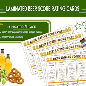 Laminated Beer Rating Tasting Score Card Sheet 4 Pack - Reusable Flight ...