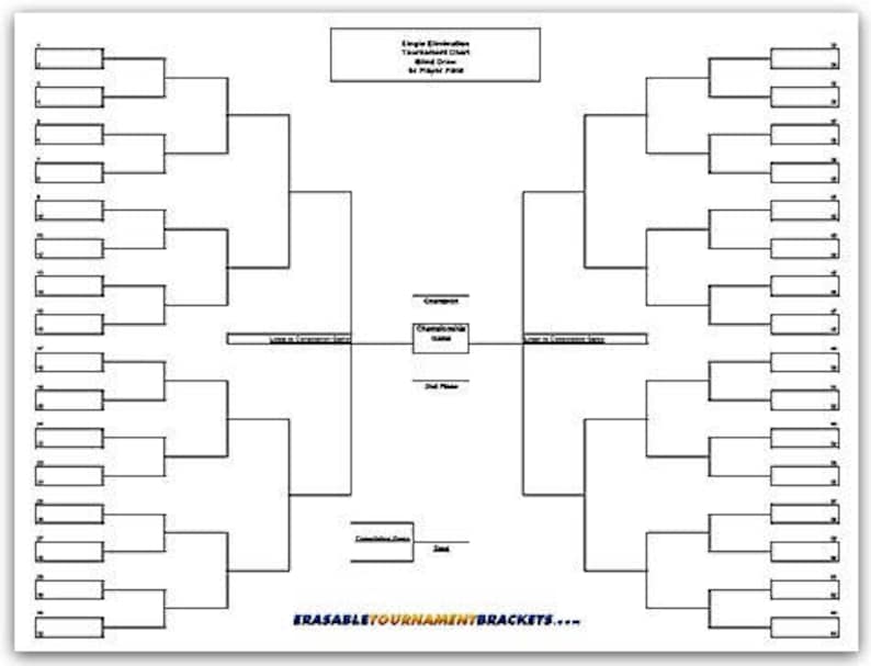 Erasable Tournament Bracket 64 Player/team Single Elimination Blind ...