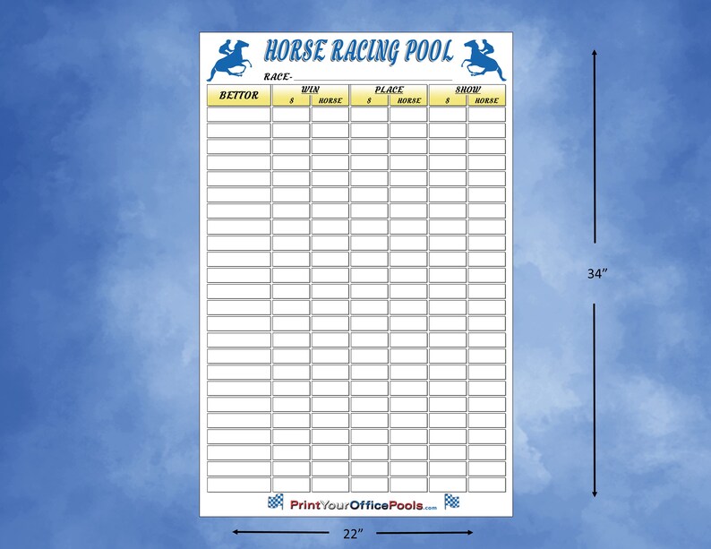 22 X 34 Erasable Chart - Win Place Show Horse Betting Pool for Kentucky ...