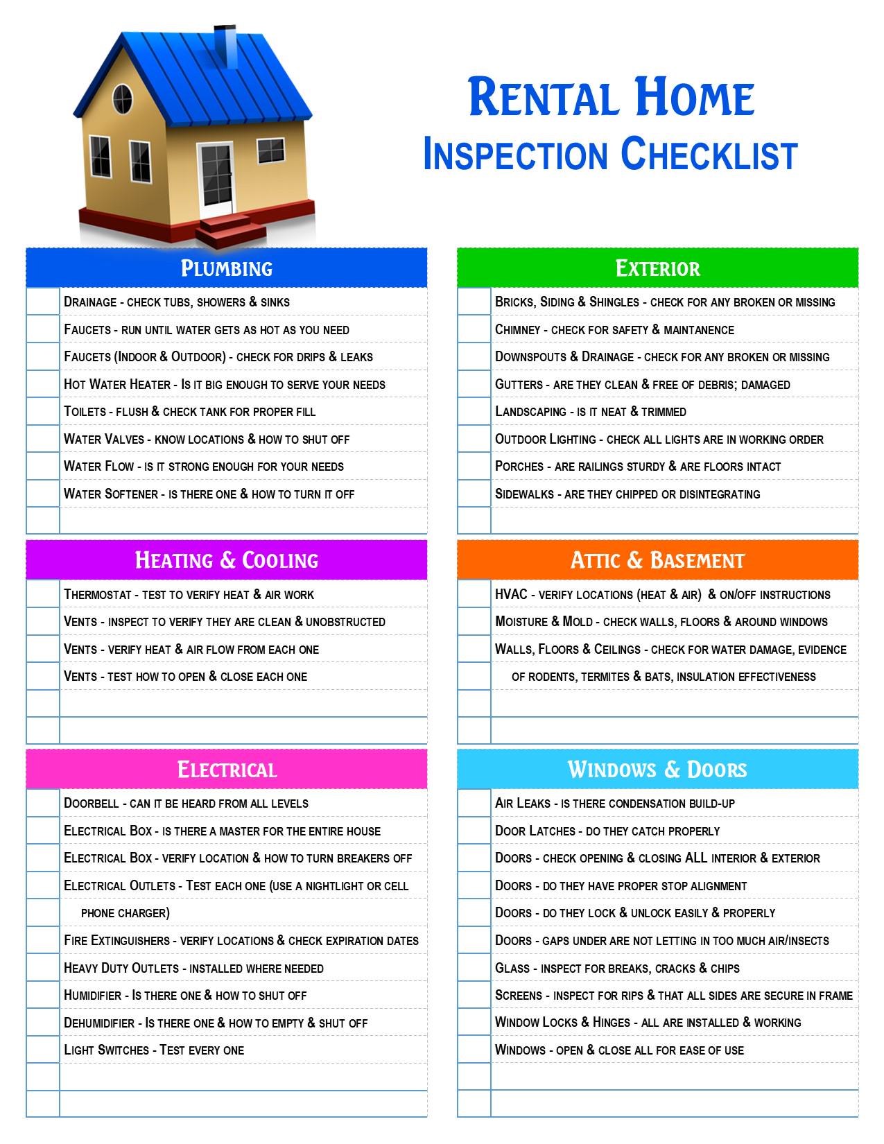 Rental Home or Apartment Inspection Checklist | Laminated & Double ...