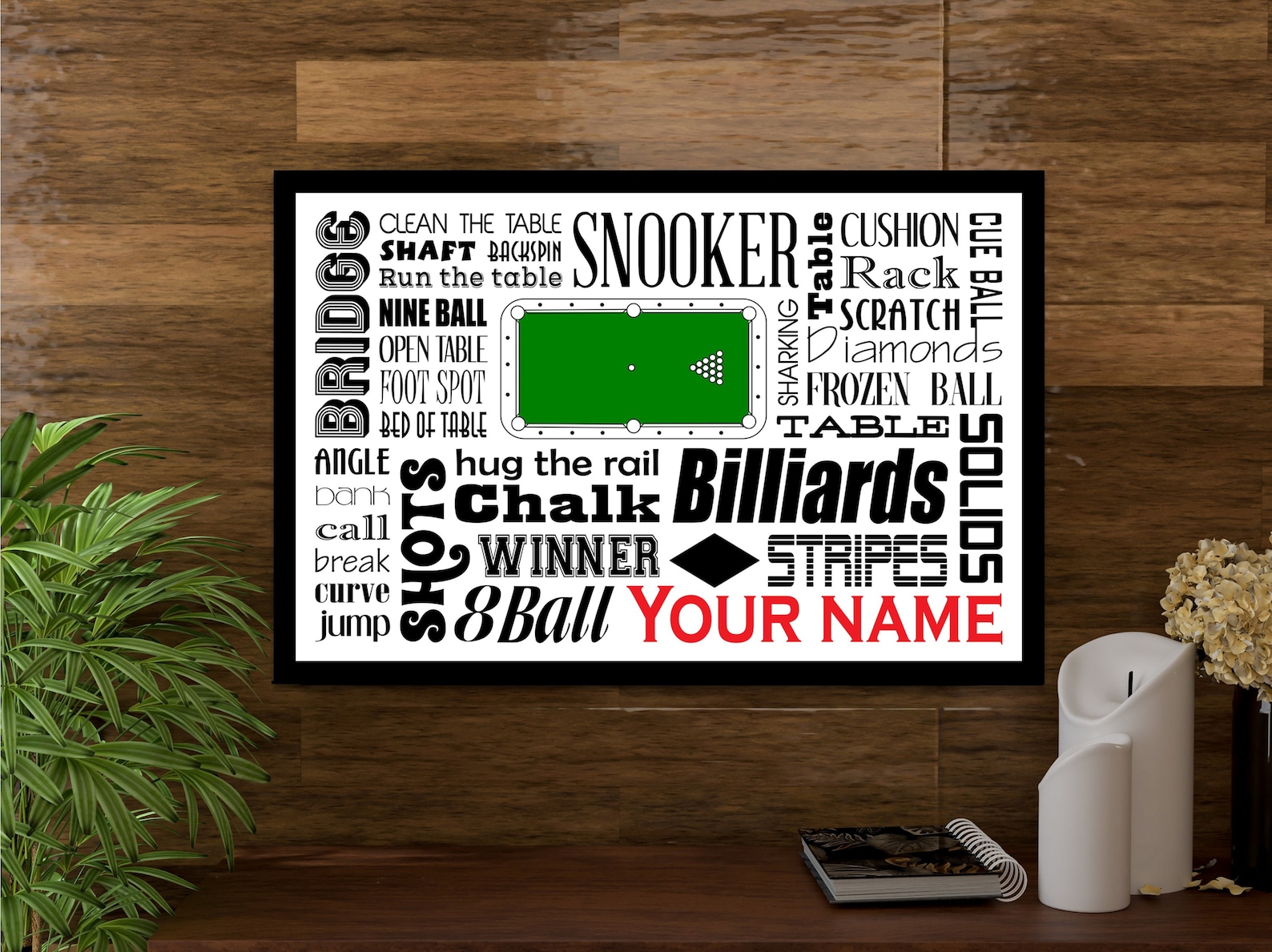 Personalized Custom Word Art Billiard Pool Table Framed Art With Your ...