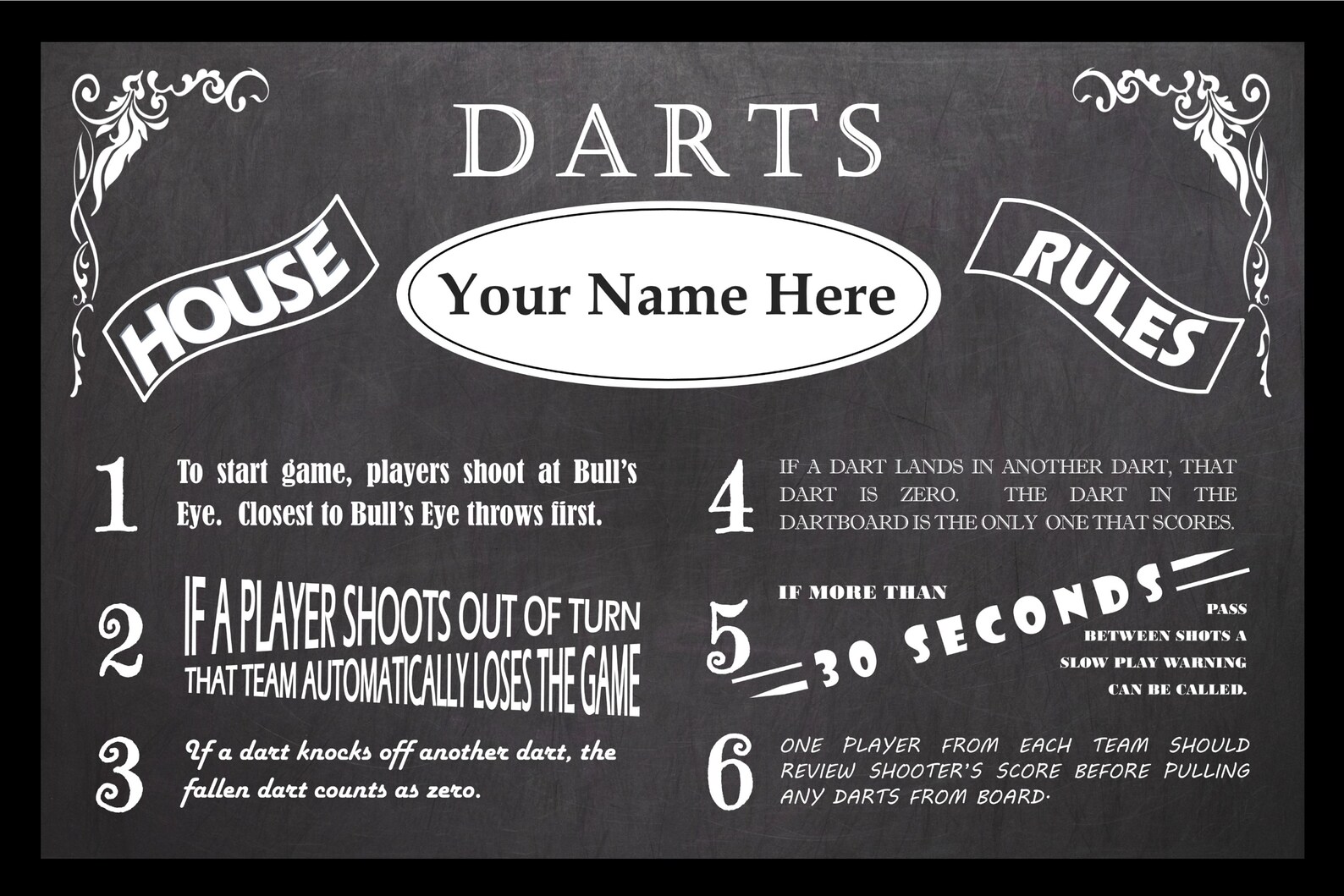 Personalized Vintage Chalkboard Looking Darts Rules Poster ...