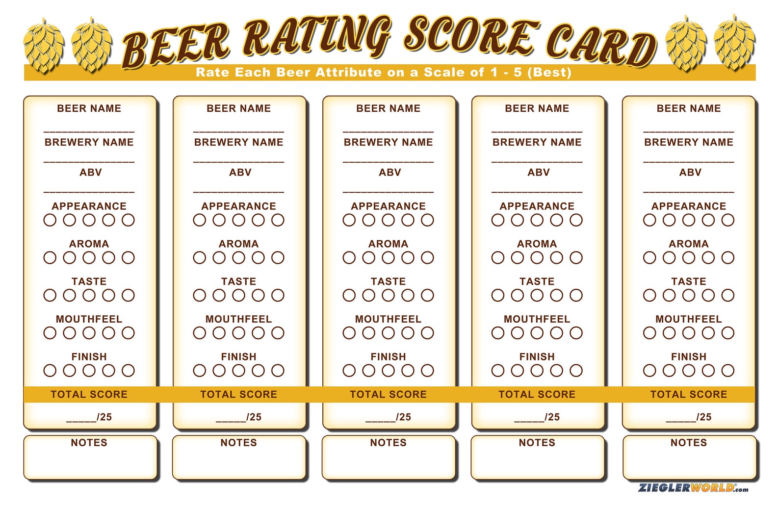 Printable Beer Flight Rating Score Card Tasting Score Sheet - Perfect ...