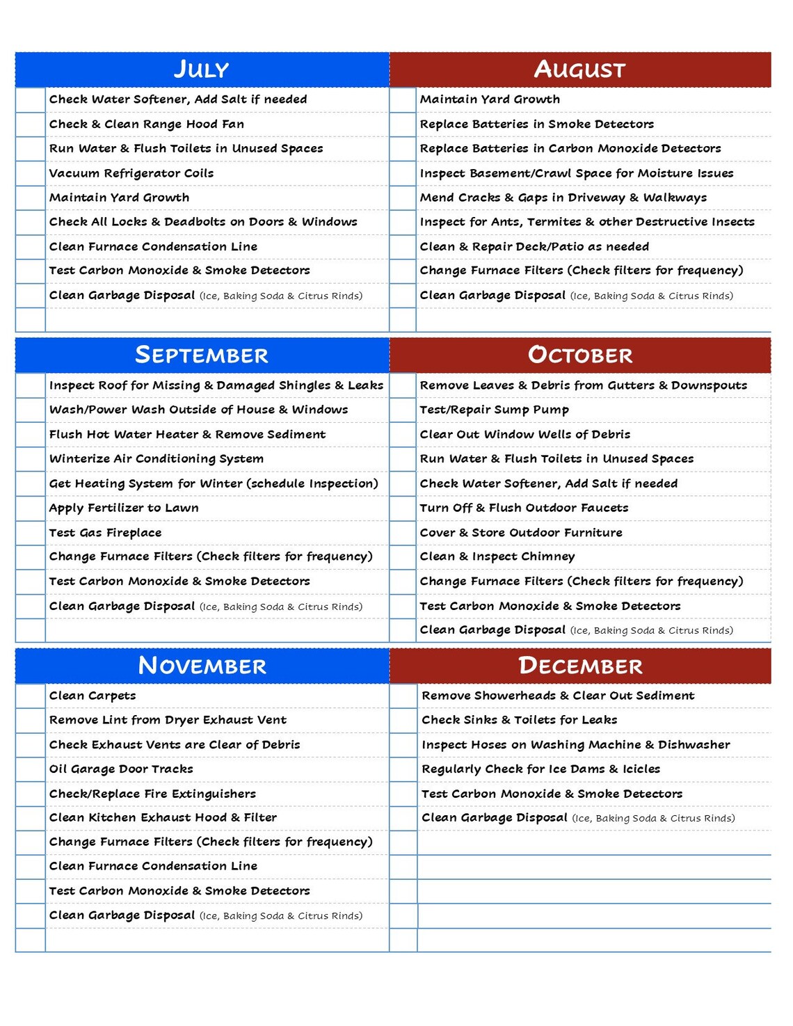 Laminated Home Maintenance Monthly Checklist - Perfect for Landlord or ...