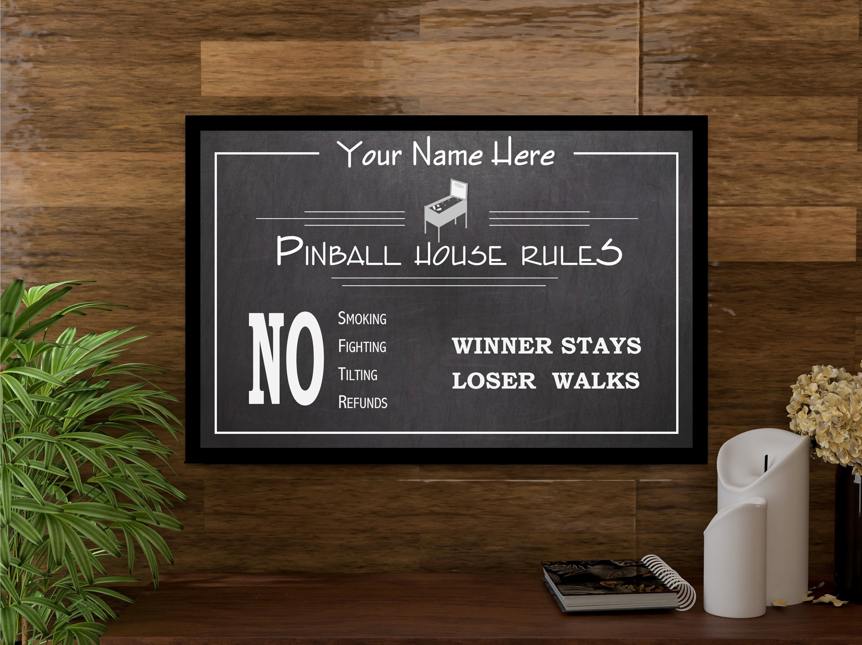 Personalized Modern Chalkboard Looking Pinball House Rules Poster - Art ...