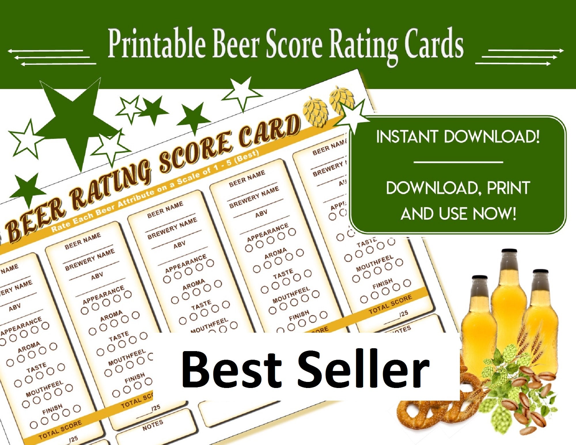 Printable Beer Flight Rating Score Card Tasting Score Sheet - Perfect ...