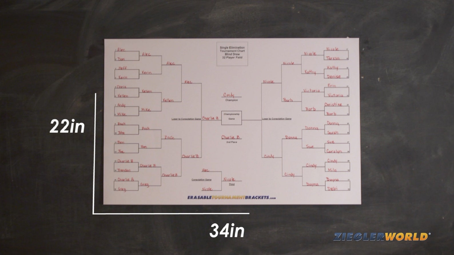 Erasable Tournament Bracket 8 Player/team Single Elimination Blind Draw ...