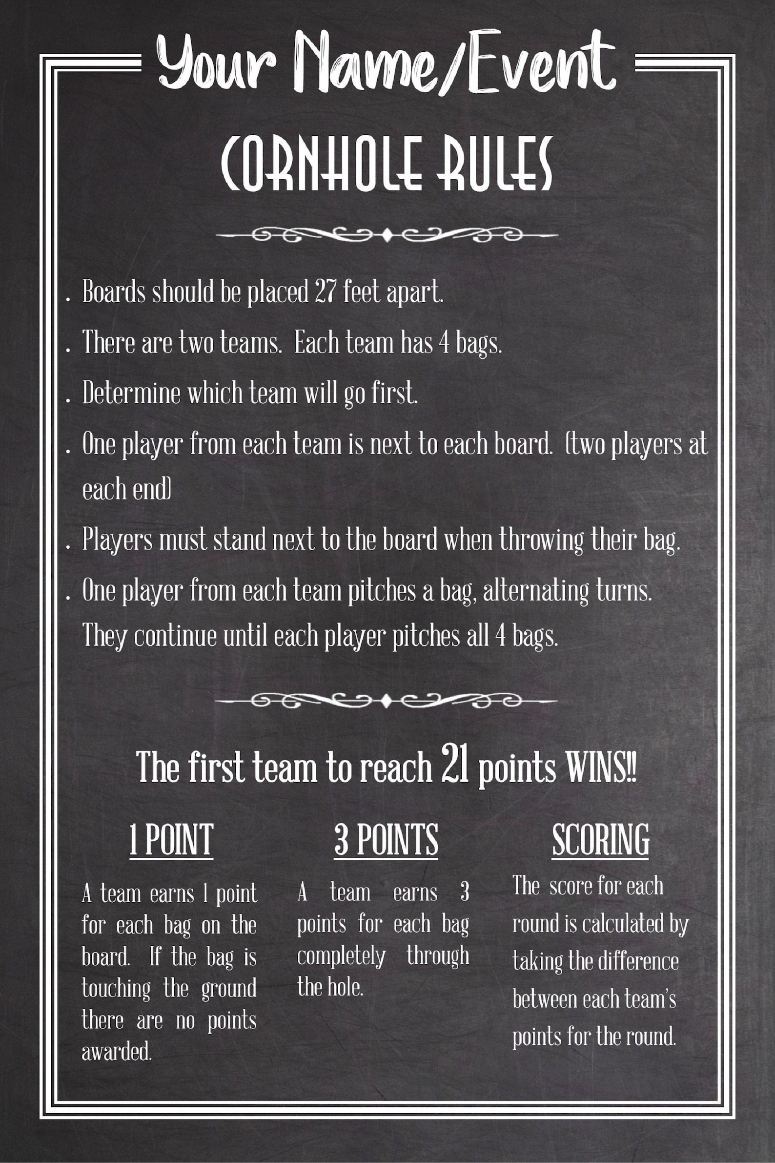 Custom Cornhole Sign Rules, Corn Hole Yard Game Sign, Outdoor Party ...