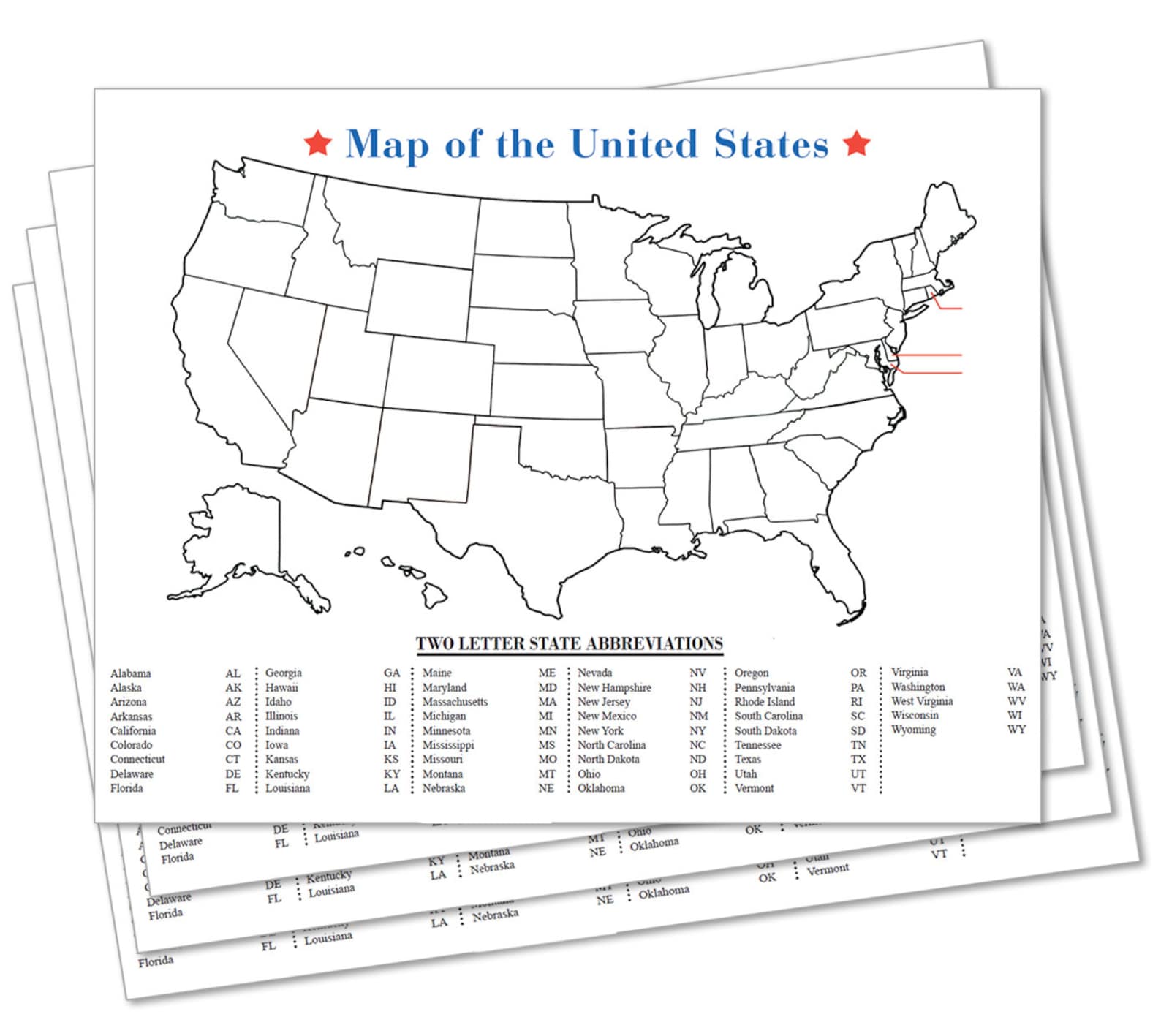 Blank 50 United States Map Poster - 10 Pack - USA US Educational Map ...