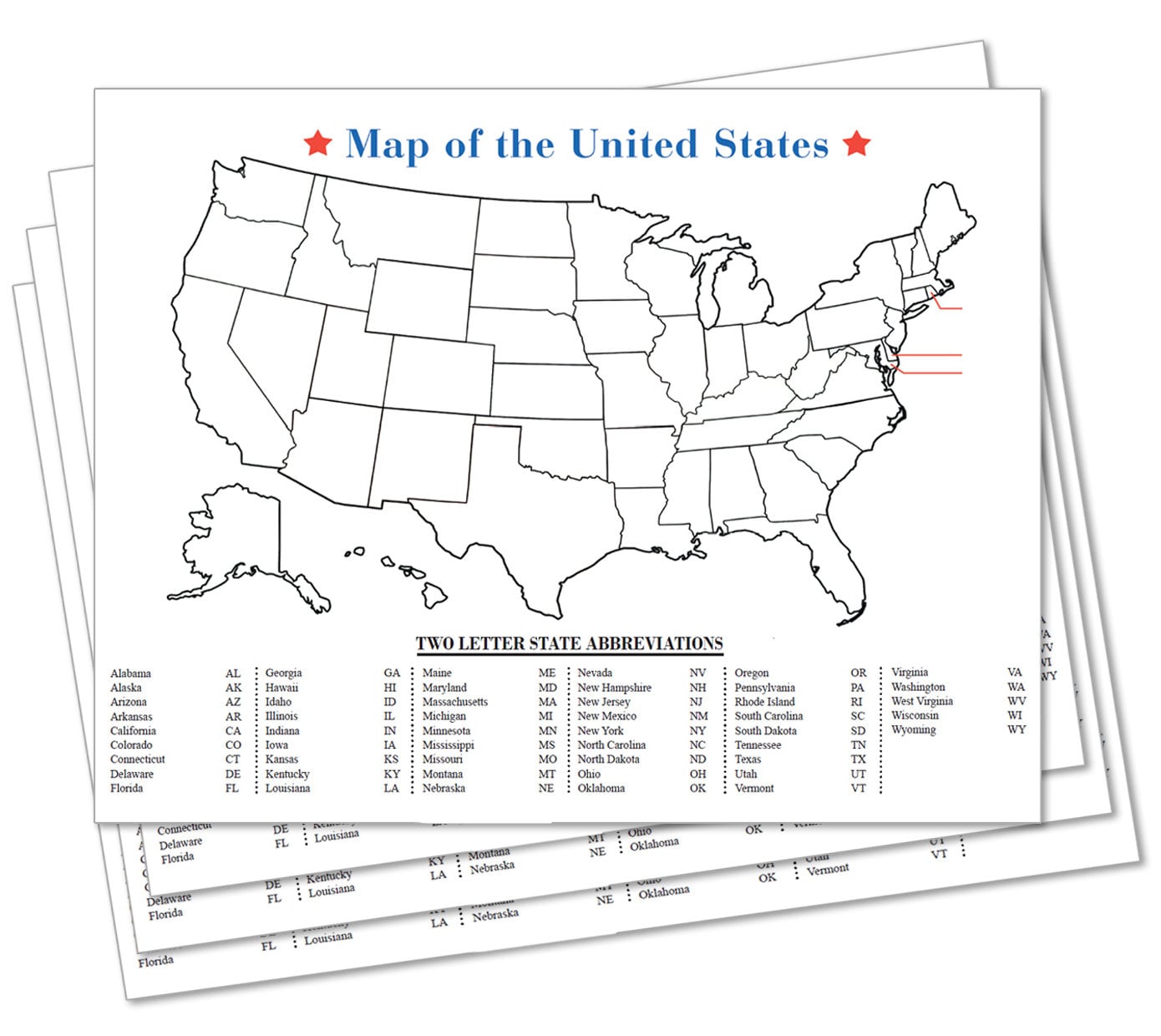 Blank 50 United States Map Poster - 10 Pack - USA US Educational Map ...