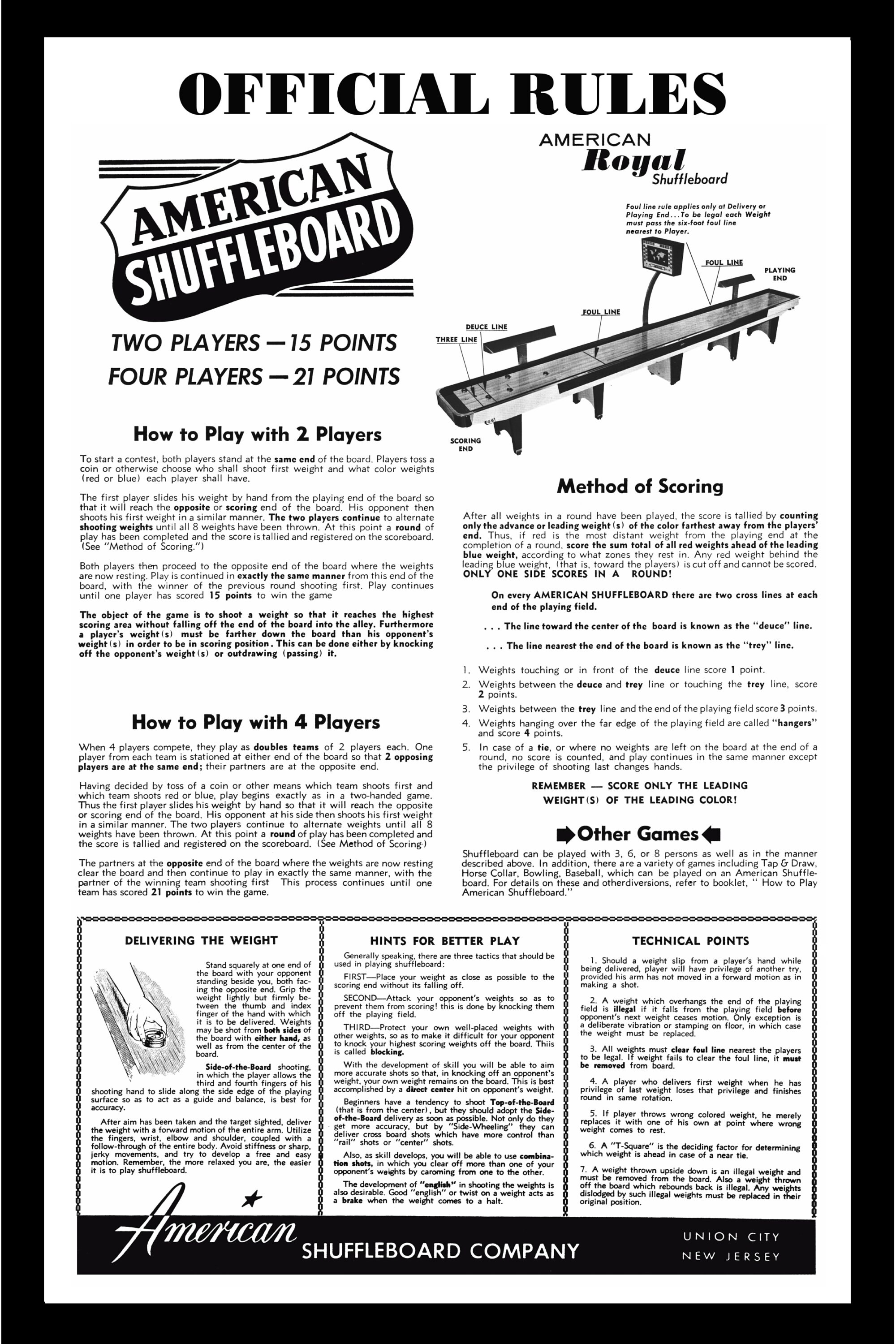 American Table Shuffleboard Rules & Hints for Better Play Poster ...