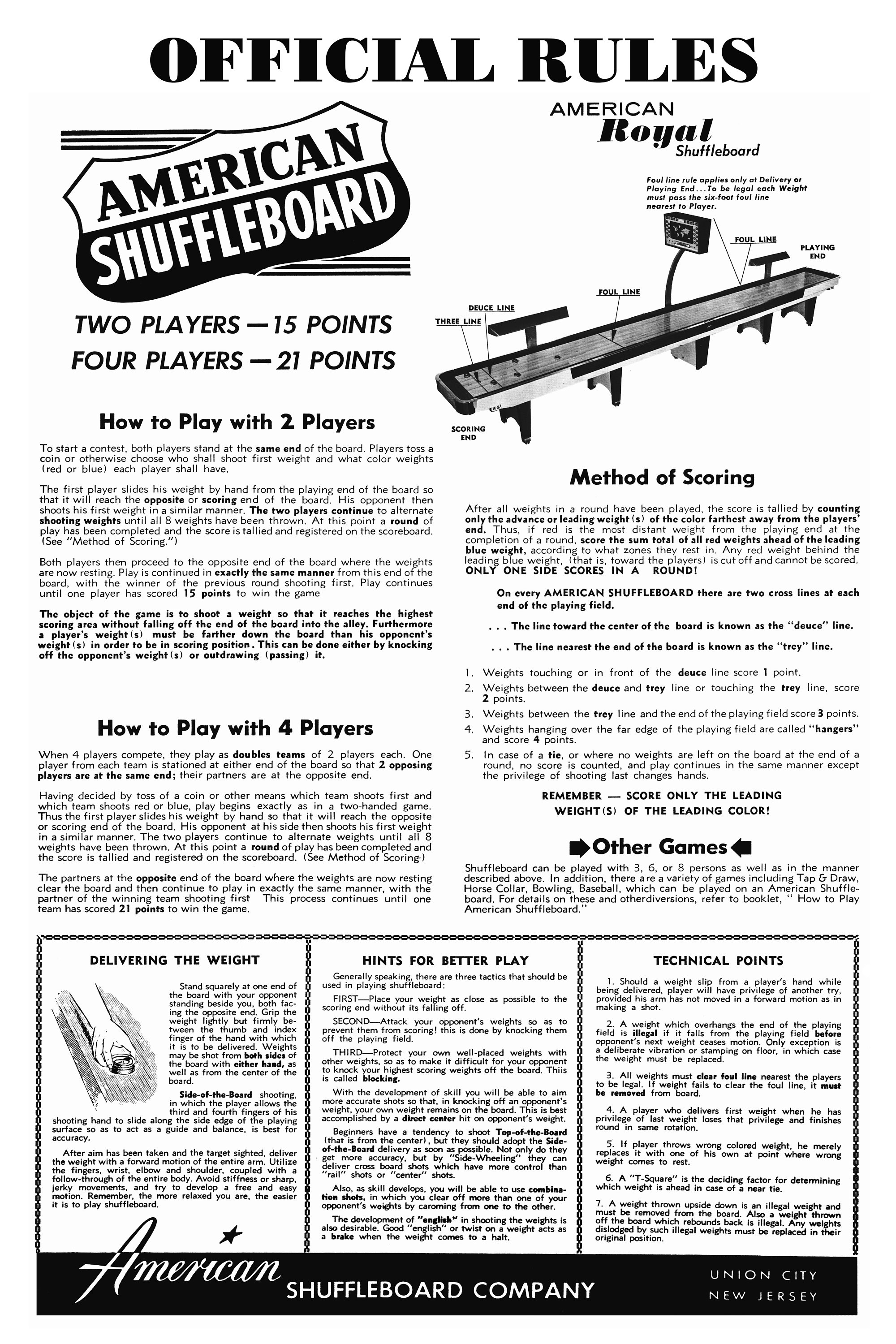 American Table Shuffleboard Rules & Hints for Better Play Poster ...