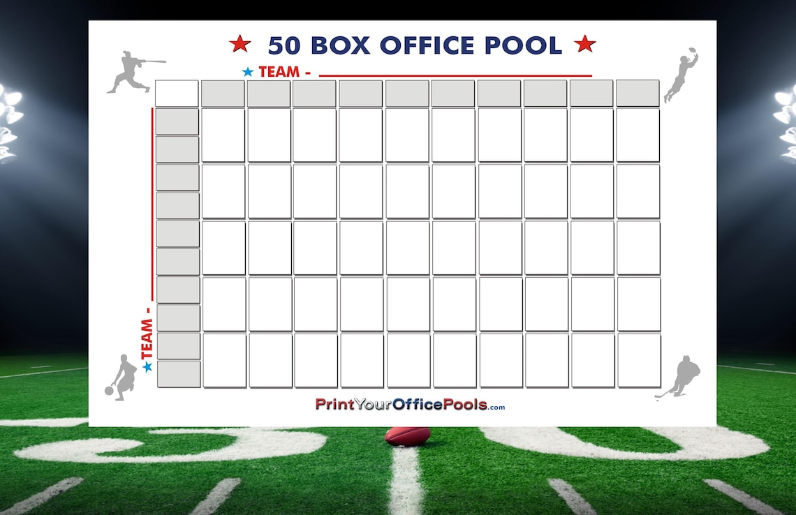 Reusable 50 Super Bowl Squares Box Block Pool Chart 22 X 34 - Great for ...