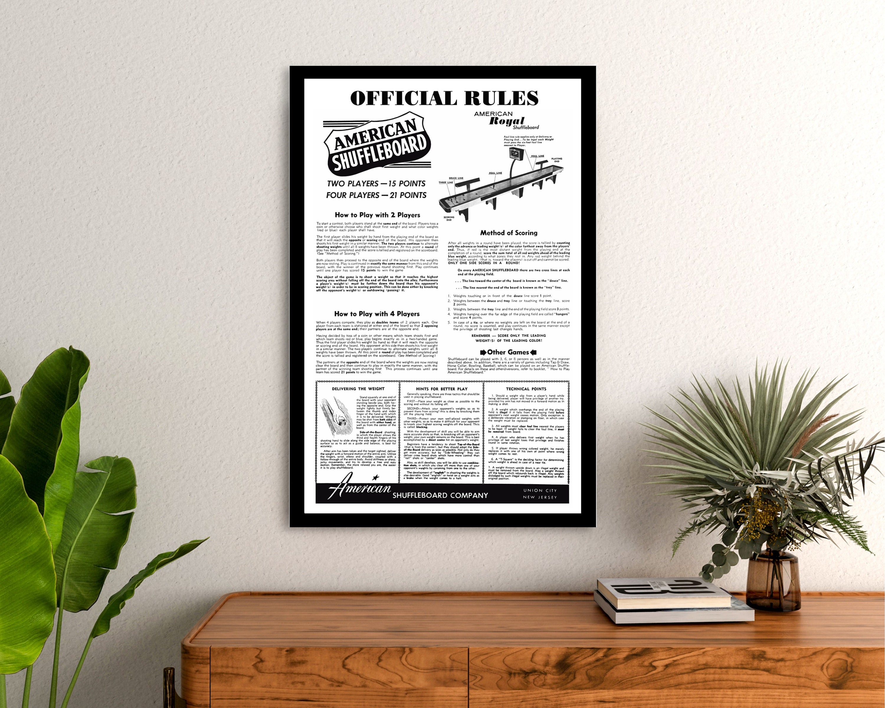 American Table Shuffleboard Rules & Hints for Better Play Poster ...