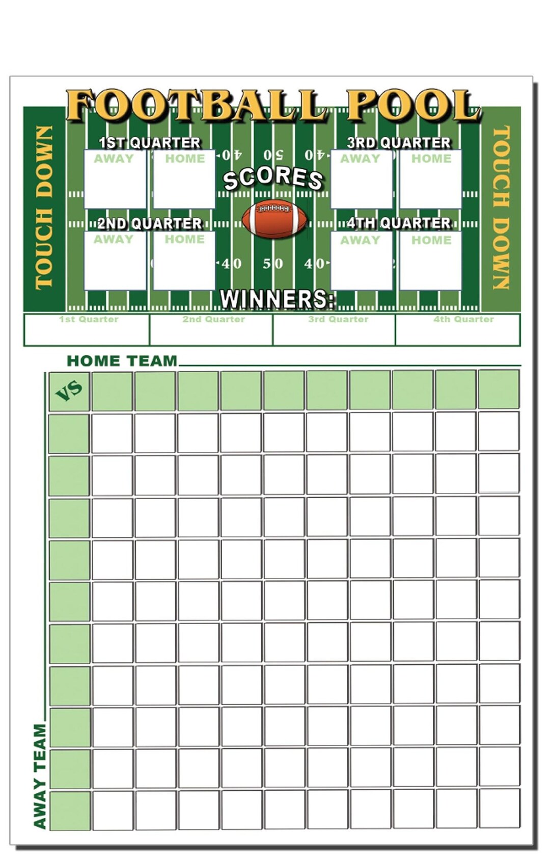 Reusable Super Bowl Squares Box Block Pool Poster - 100 Squares ...