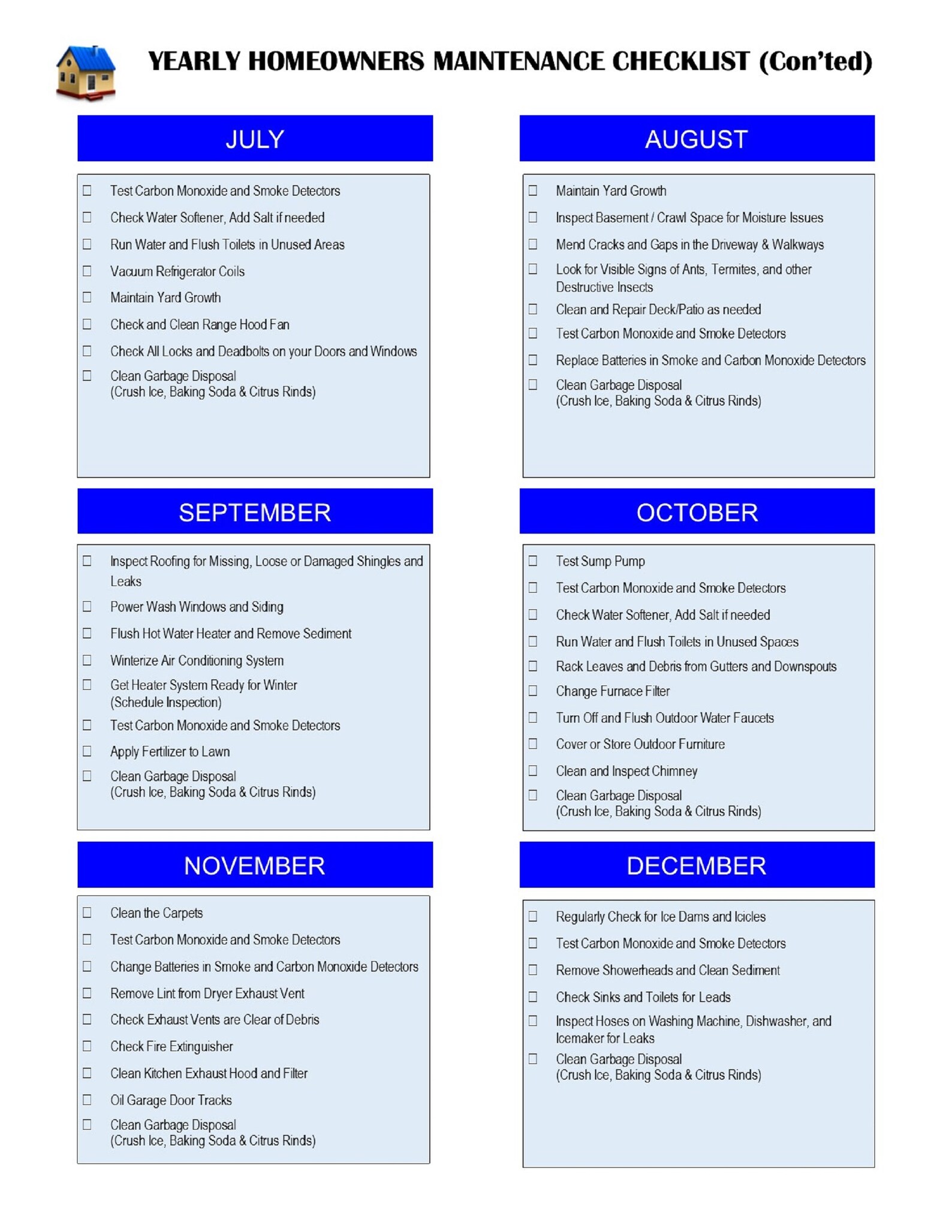 Laminated Home Maintenance Monthly Checklist Perfect for Landlord or ...