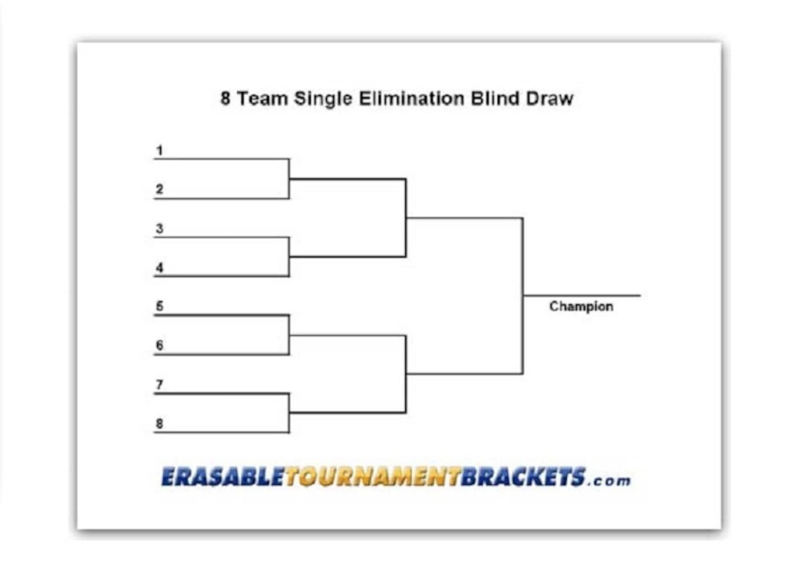 Erasable Tournament Bracket 8 Player/team Single Elimination Blind Draw ...