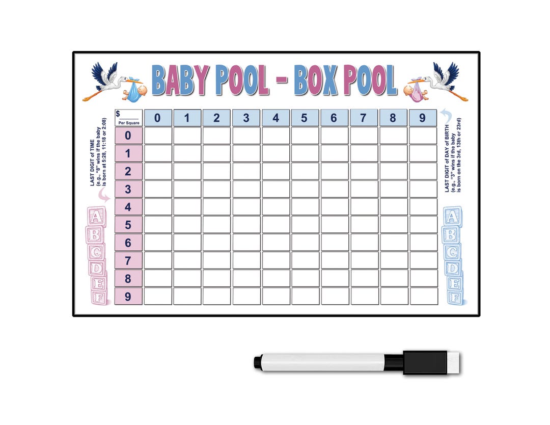 Erasable Baby BOX SQUARE POOL - Guess Game Birth Date & Time Baby ...