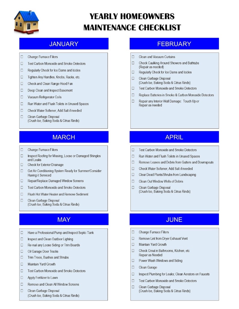 Laminated Home Maintenance Monthly Checklist Perfect for Landlord or ...