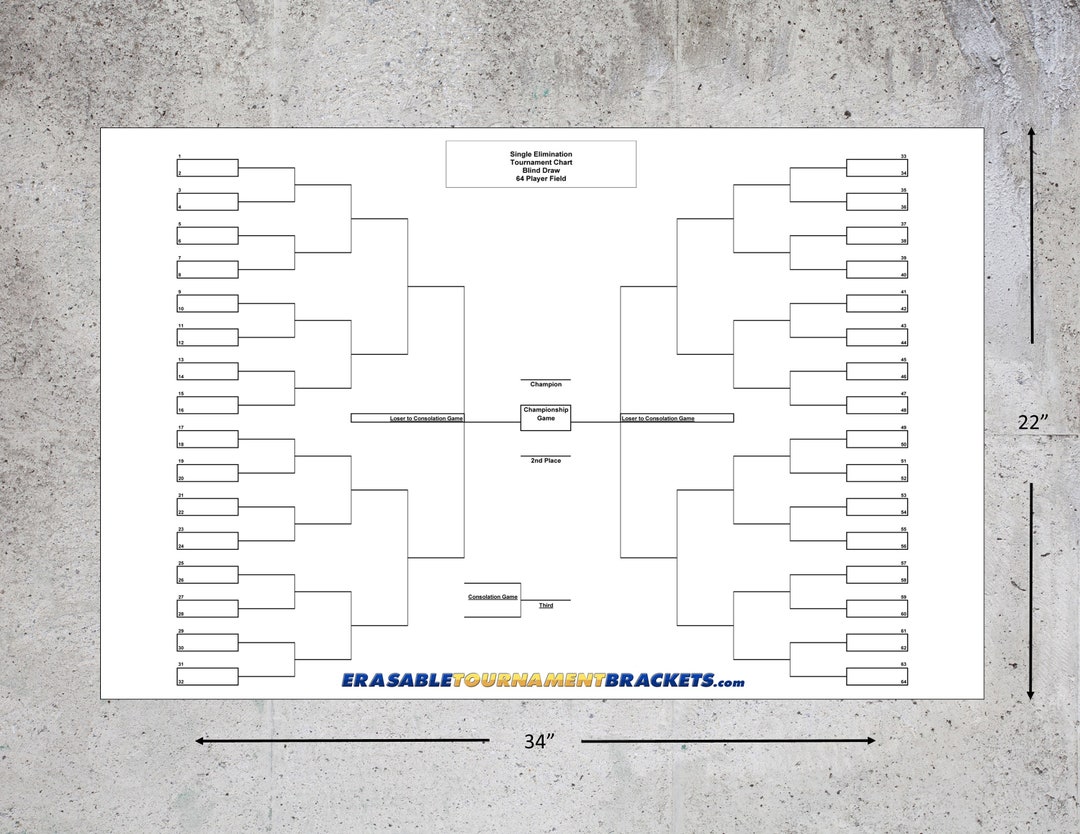 Erasable Tournament Bracket 64 Player/team Single Elimination Blind ...