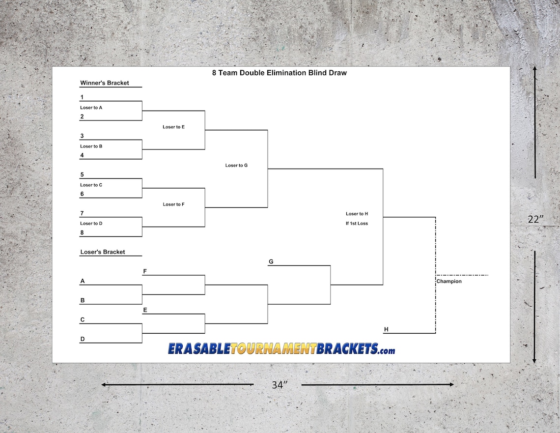 Erasable Tournament Bracket - Double Elimination Blind Draw 8 Team ...