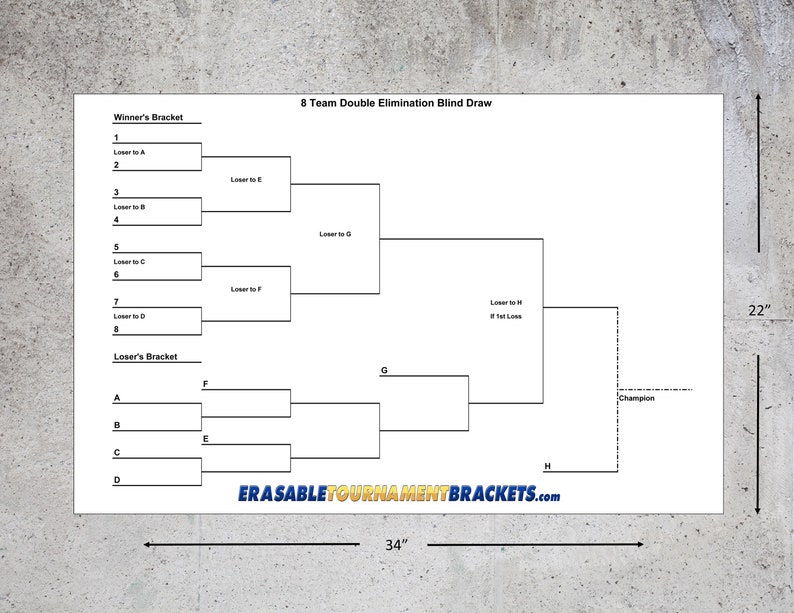Erasable Tournament Bracket - Double Elimination Blind Draw 8 Team ...