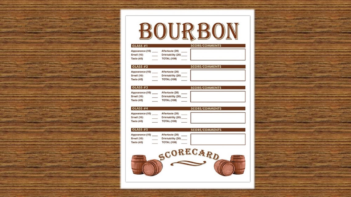 Printable Instant Download Bourbon Flight Rating Score Card Tasting ...